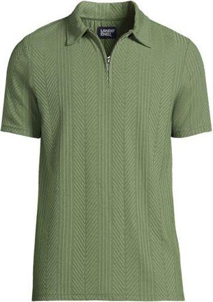 Lands End Kurzarm-Polo mit Fischgr&auml;t-Struktur, Herren, Gr&ouml;&szlig;e:48-50 regular, Gr&uuml;n, Baumwolle/Polyester/Baumwoll-Mischung, by Lands End