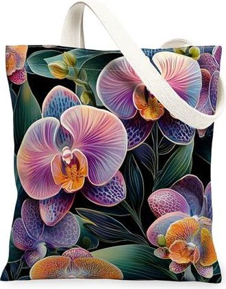 Generic Phalaenopsis - Sac fourre-tout en toile avec motif floral dorchid&eacute;e pour le shopping, 33 x 38 cm, motif floral r&eacute;tro vintage r&eacute;utilisable, sac d&eacute;picer