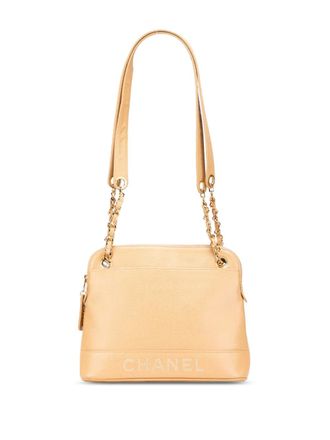 Chanel sac port&eacute; &eacute;paule Caviar Logo Chain (1996-1997) - Jaune