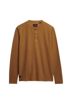 Superdry Herren Lang&auml;rmeliges Oberteil mit Waffelmuster und halber Knopfleiste Klassisch Braun Camel L