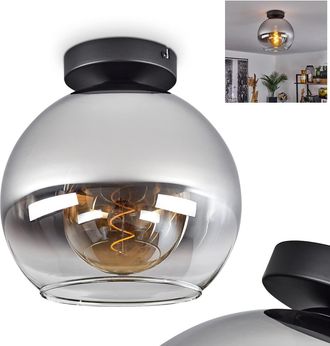 HOFSTEIN Deckenleuchte Koyoto, moderne Deckenlampe aus Metall/Glas in Schwarz/Chromfarben/Klar, 1-flammige Leuchte im Retro/Vintage-Design mit Schirm aus Glas 