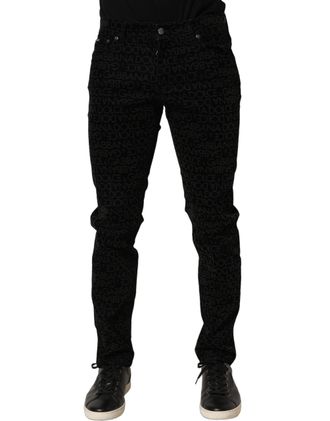 Dolce & Gabbana Mens Black Logo Monogram Cotton Slim Denim Jeans Elastane Clothing