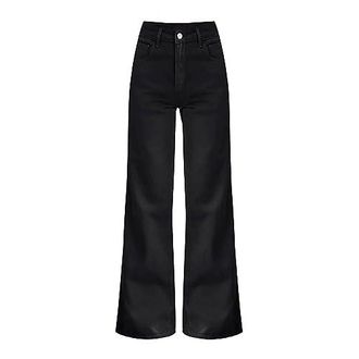 Generic Jean noir pour femme - Pantalon taille haute - Pantalon baggy - Jambe droite - Pantalon d&eacute;contract&eacute; - Coupe droite - Pantalon de loisirs - Grandes tai