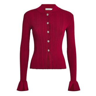 Self Portrait Femme, Pulls, Rouge, Taille: 40 FR Pearl Trim Cardigan