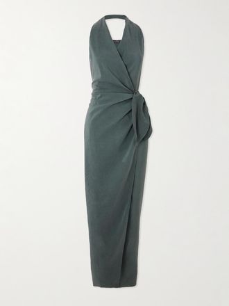 Cortana Mona Maxi-wickelkleid Aus Einer Leinen-seidenmischung Mit Neckholder - Grün