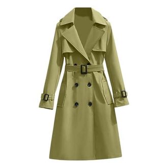 Generic Femme Trench-Coat &agrave; Double Boutonnage El&eacute;gant Manches Longues Automne Hiver Revers Veste Longue Manteau avec Ceinture