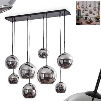 HOFSTEIN Hängeleuchte Koyoto, Hängelampe aus Metall/Glas in Schwarz/Chromfarben Leuchte im Vintage/Retro Design mit Schirmen aus Glas (Ø 15 cm, 20 cm, 25 cm), 