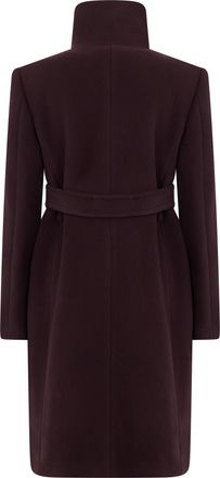 Pinko Womens Belted Wool Coat Dark Bordeaux