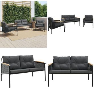 vidaXL 3-tlg. Balkonm&ouml;bel-Set mit Kissen Schwarz Stahl - Vidaxl
