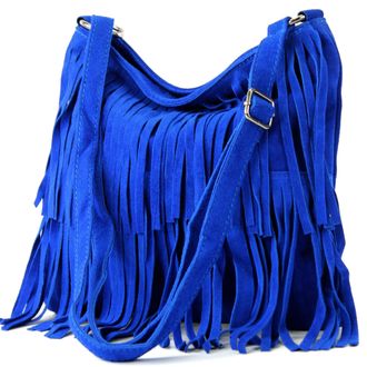 modamoda.de T125 Damen Leder Wildleder Schultertasche Umh&auml;ngetasche handmade in Italy, Farbe:K&ouml;nigsblau2021