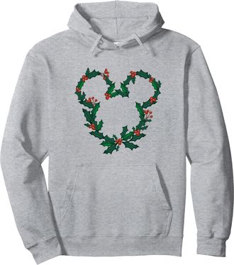 Disney Mickey Mouse Head Shape Icon Holly Christmas Wreath Pullover Hoodie