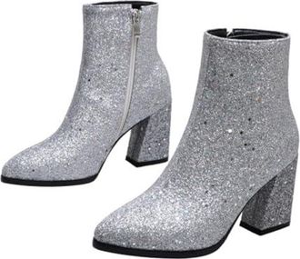 Frcolor Bottines Femme Talon Hauts &agrave; Semelles &Eacute;paisses Bout Effil&eacute; Fermeture &Eacute;clair Pour Automne-hiver