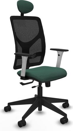 Piqueras y Crespo Gr&uuml;ner Schreibtischstuhl mit wei&szlig;en und schwarzen Armlehnen, h&ouml;henverstellbarer Lendenwirbelst&uuml;tze und festem Kopfteil, ausgestattet mit Syncro/Trasla