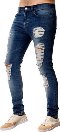 Generic Jean Homme Jeans Homme Jean Homme Regular Confortable Classique Slim Stretch Genoux D&eacute;chir&eacute;s Jambe Fusel&eacute;e - Confort Optimal avec Touche Fashion pour 