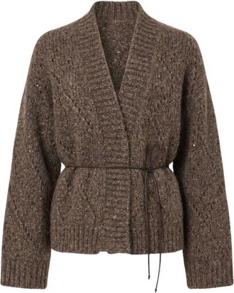 PESERICO Femme, Pulls, Brun, Taille: 40 FR Gilet ajour&eacute; &agrave; sequins