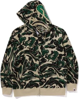 A Bathing Ape A Bathing Ape, Homme, Sweatshirts et sweats &agrave; capuche, Multicolore, Taille: XL Marbling Camo Shark Full Zip Sweat &agrave; capuche