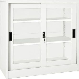 vidaXL Schrank mit Schiebet&uuml;r Wei&szlig; 90x40x90 cm Stahl Vidaxl