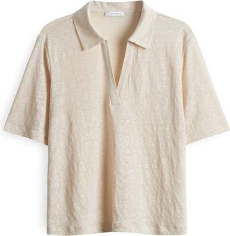 OPUS Damen Kurzarmshirt | SLUSE Regular Leinenshirt mit Polokragen Natural Glaze, 36