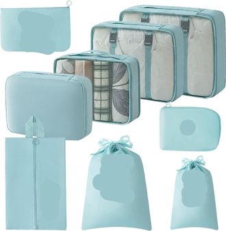 Generic 9-teiliges Set, tragbare Mesh-Daten-Gep&auml;ckaufbewahrungstasche, Unterw&auml;sche-Kleider-Organizer mit Schuhen, Kabeltaschen, Reiseverpackungsw&uuml;rfel(Blue)