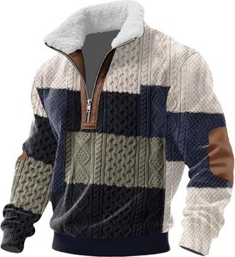 Generic Pull dhiver en polaire thermique pour homme, manteaux chauds en coton épais, veste patchwork rétro assortie, extérieur avec col doublé en polaire semi