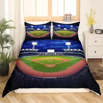 Generic Housse de Couette 90x190 Terrain de Baseball Parure de Lit 1 Personne Athl&eacute;Tisme 3 Pi&egrave;ces Housse Couette en Microfibre Douce Imprim&eacute; 3D avec 2 Taies d