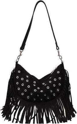 Generic Sac &agrave; bandouli&egrave;re en daim synth&eacute;tique pour femme avec fermeture &eacute;clair pour l&eacute;cole, le travail, un usage quotidien, Noir, 16.54*5.31*11.81inch