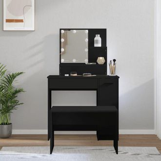 vidaXL Schminktisch-Set mit led Schwarz Holzwerkstoff - Vidaxl