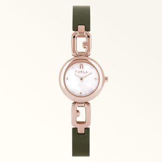 Furla Arco Chain Armbanduhr Mit Rundem Geh&auml;use Cactus Gr&uuml;n Kalbsleder + Metall + Perlmutt Damen