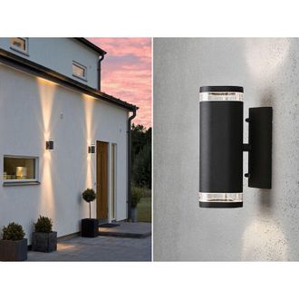 Konstsmide 2er-Set Aluminium Up-Down Wandleuchte modena schwarz, GU10, Höhe 23,5 cm, IP44