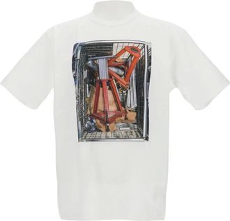 Junya Watanabe Homme, Tops, Blanc, Taille: M T-shirt imprim&eacute; en jersey de coton