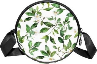 Generic Petit sac &agrave; bandouli&egrave;re circulaire pour femme, motif feuilles florales, sac &agrave; dos avec fermeture &eacute;clair, bretelles r&eacute;glables, sac &agrave; main rond d&eacute;contra