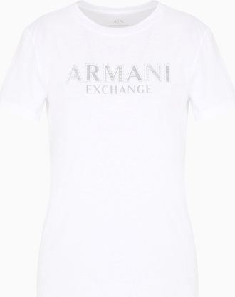 A|X Armani Exchange Womens Arte Sella, Shiny Logo Lettering,Regular Fit,White,L