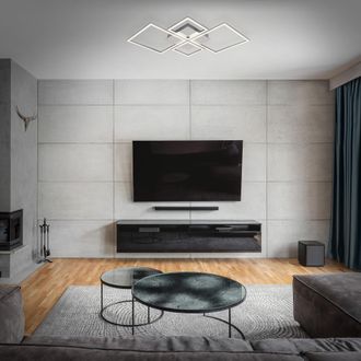 Briloner home24 LED-Deckenleuchte Frame 47 x 46 x 75cm Grau/Aluminium Kunststoffart: ABS Material: Metall, Kunststoff Metallart: Eisen Oberfl&auml;che Metall