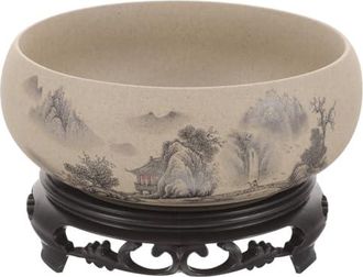 Angoily Jardini&egrave;re en C&eacute;ramique Bleue Et Blanche avec Base Pot Hydroponique D&eacute;coratif pour Bonsa&iuml; Et Plantes DInt&eacute;rieur Vase sans Trou 7.2 X 6.7 X 6.7 Pouces 