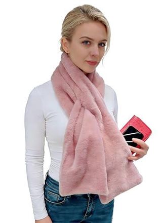 Lina & Lily &Eacute;charpe &agrave; Poche Zipp&eacute;e Cach&eacute;e en Fausse Fourrure pour Femme Hiver (Rose Clair)