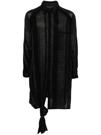 Yohji Yamamoto chemise rayée à détail noué - Noir