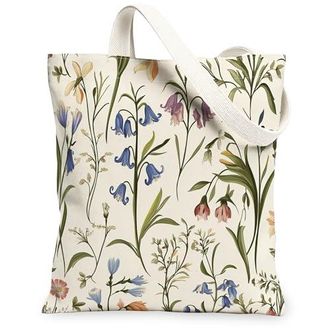 Generic Sac fourre-tout en toile pour le shopping, 33 x 38,1 cm, motif floral sauvage vintage, sac d&eacute;picerie r&eacute;utilisable pour femme, esth&eacute;tique, plage, peint