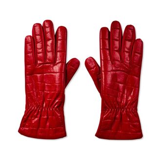 Bottega Veneta Croc-gepr&auml;gte Lederhandschuhe mit Logo - - Accessories - Damen - Rot - 6 IN