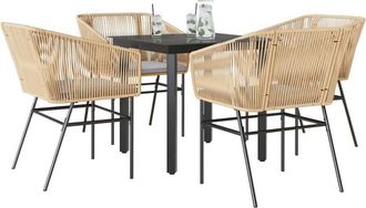 vidaXL 5-tlg. Garten-Essgruppe mit Kissen Braun Poly Rattan Glas - Vidaxl