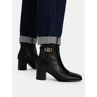 Tommy Hilfiger Stiefeletten Tommy Hilfiger Th Strap Leather Block Heel Boot FW0FW09488 Schwarz