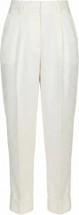 PESERICO Femme, Pantalons, Blanc, Taille: 36 FR Pantalon pliss&eacute; &agrave; revers