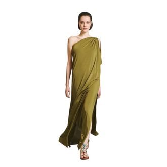 Access Fashion Access Fashion - Robe asym&eacute;trique avec d&eacute;tail m&eacute;tallis&eacute; - Femme - Robes - Vert - Taille: 36 FR