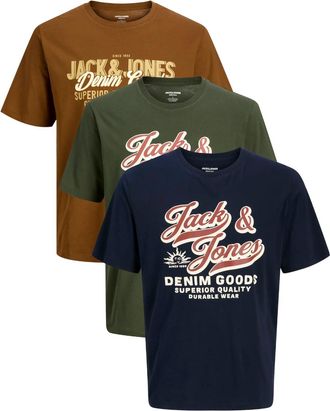 Jack & Jones Herren 3er-Set T-Shirts aus Baumwolle (Regular Fit Mix 15, 535 SkyCapt. / DuffelB. / MonksR. XXL)
