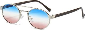 Generic Lunettes de soleil ovales rétro en métal double pont pour femmes mode dégradé nuances UV400 hommes punk lunettes de soleil rondes, Argenté, bleu, rose