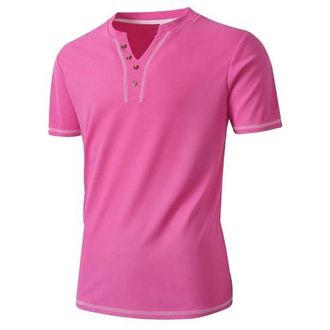Generic T-shirt homme muscle &eacute;t&eacute; nouveaux hommes d&eacute;contract&eacute; sport manches courtes slim tendance mode, Rose, XXL