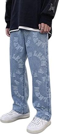 Onsoyours Baggy Jeans Y2k Hommes Hip Hop Jeans Pantalon Harajuku Mode Skateboard Pantalon Large Jambe Taille Haute Pantalon Cargo Streetwear Vintage J Bleu S