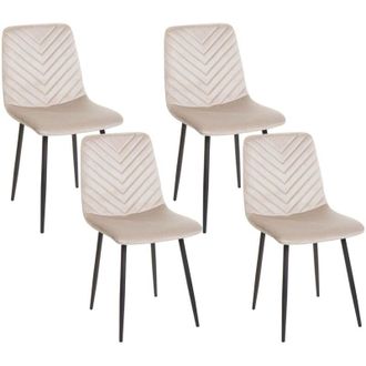 Beliani Lot de 4 Chaises de Salle &agrave; Manger Pieds en Fer et Velours Beige Havre