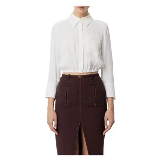 Elisabetta Franchi Georgette Cropped Shirt mit 3/4-&Auml;rmeln - - Blouses & Shirts - Damen - Beige - XL
