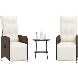 vidaXL Outdoor-Lehnst&uuml;hle 2 Stk. mit Tisch Braun Poly Rattan - Vidaxl