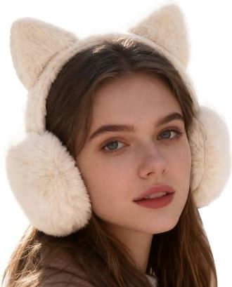 Generico Cache-oreilles dhiver pliable en peluche, oreilles de chat poilues par temps froid, pour enfants, adultes, ext&eacute;rieur, sports de neige, course &agrave; pied, 